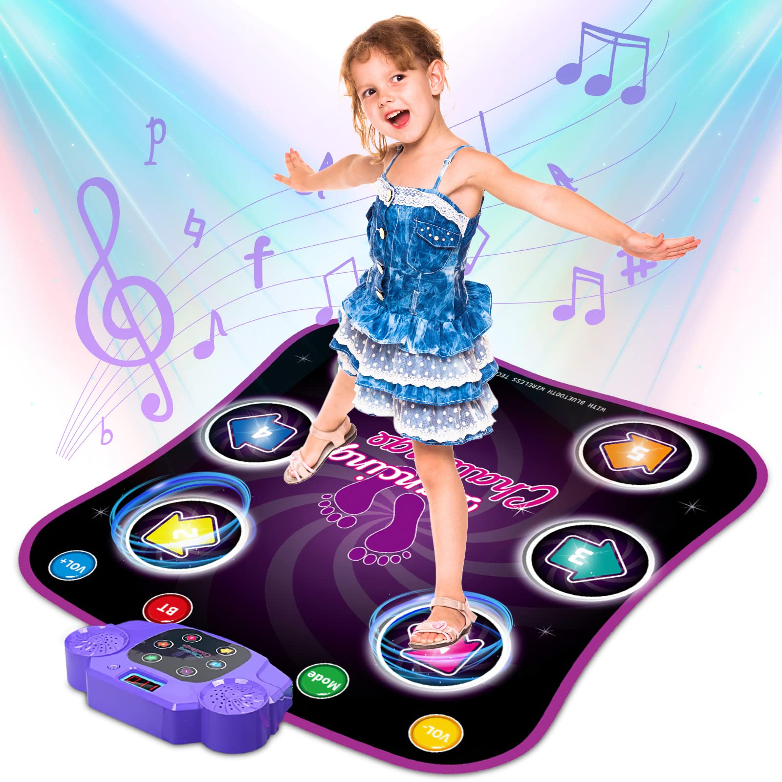 Dance Mat,Light Up Dance Mat for Kids,Dance Pad for Toddlers with Wireless Bluetooth and 5 Game Modes, Floor Dance Game Toy Birthday for Boys Girls Ages 3-12