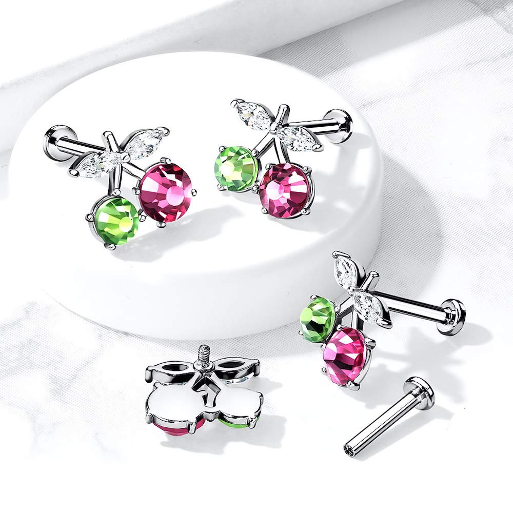 Covet Jewelry CZ Cherry Top on Internally Threaded 316L Surgical Steel Flat Back Studs for Labret, Monroe, Cartilage and More (16GA (1.2mm), Length: 5/16" (8mm))