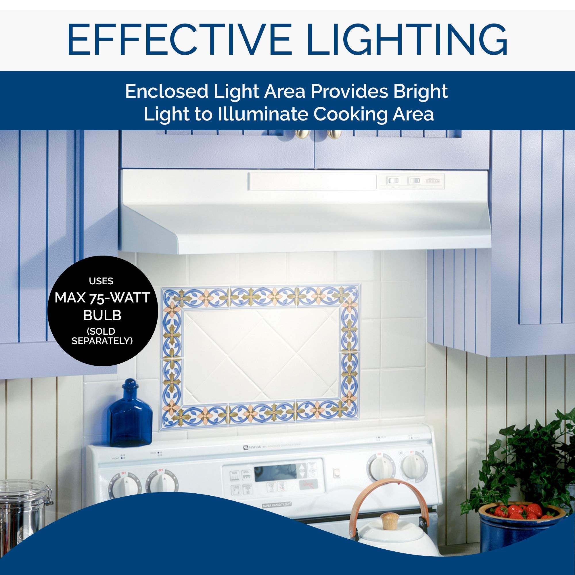 Broan-NuTone Economy 36-inch Under-Cabinet Easy Install Convertible Range Hood with 2-Speed Exhaust Fan and Light, 210 Max Blower CFM, White