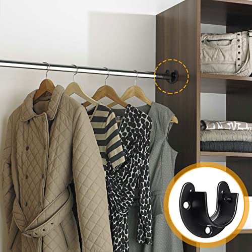 JMIATRY 12 PCS Closet Rod Brackets 1 Inch Closet Pole Socket Metal Closet Rod Brackets Heavy Duty Closet Rod Support Bracket U-Shaped Open Black Closet Rod Holders with Screws