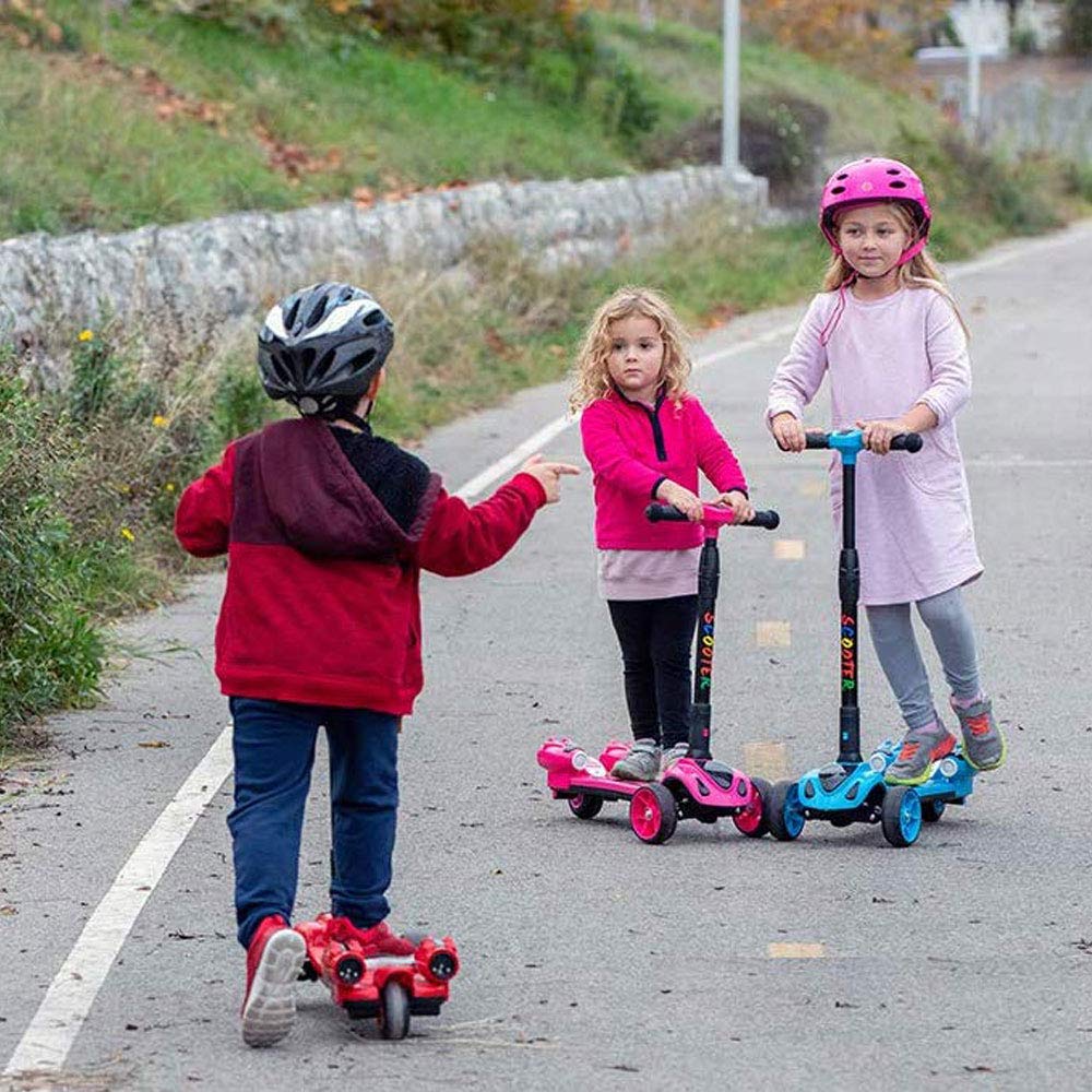 Children's Scooter 3-Wheel Scooter with Colorful LED Flash Wheel, Music, Spray Steam, Foldable, Height-Adjustable, Suitable for Children Aged 3-12(Black)