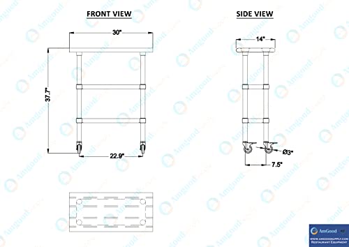 Stainless Steel Work Table with 2 Shelves with Casters | Metal Utility Table | Commercial & Residential NSF Utility Table (Stainless Steel Table with 2 Shelves, 30" Long x 14" Deep)