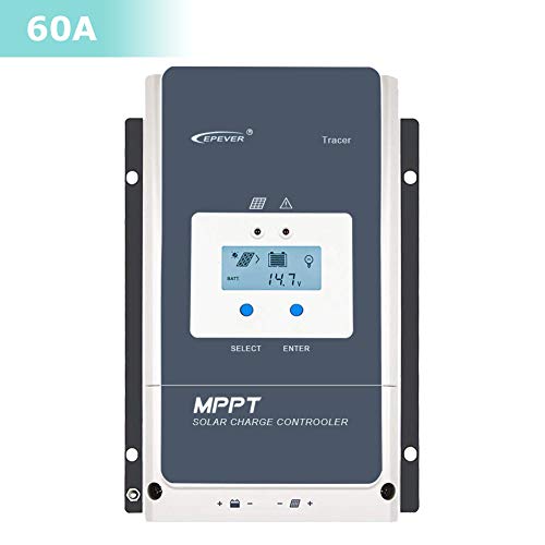 EPEVER 60A MPPT Solar Charge Controller 12/24/36/48VDC Automatically Identifying System Voltage with MT50 Remote Meter & Temperature Sensor RTS & Communication Cable RS485