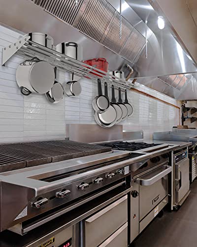 Stainless Steel Wall Mount Shelf 12 x 60 Inch, NSF Certified Shelf with Hooks, 210 lb Load Capacity Commercial Kitchen Rack Storage Shelves for Restaurant, Kitchen, Home & Hotel
