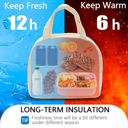 POETIC WREATH Lunch Bag for Women Large Insulated Box Reusable Tote with Preppy Bag,Soft Leather Lunchbag Work School Picnic Travel (White)