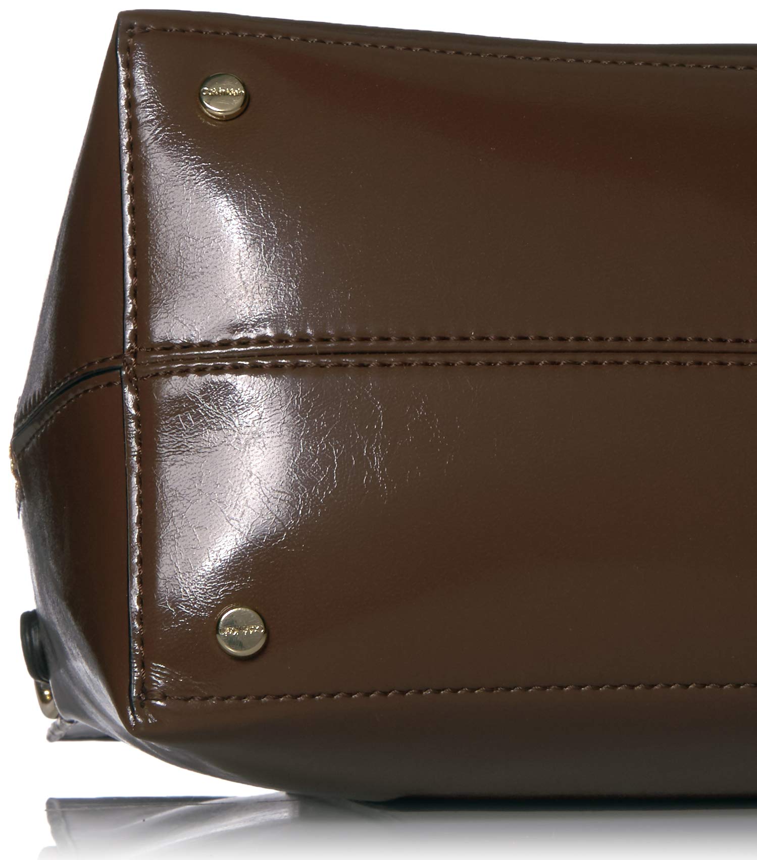 Calvin Klein Neat Glazed Patent Statement Satchel, Walnut