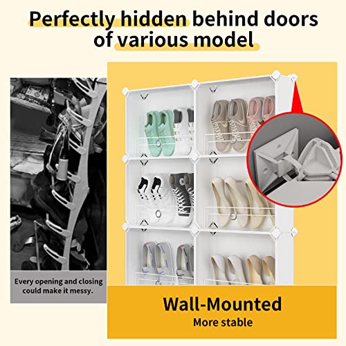 MAGINELS 6-Pair Shoe Rack Organizer with Cover, Slim Shoe Storage Cabinet,Behind Door, Narrow Shoe Shelf for Closet,entryway,White