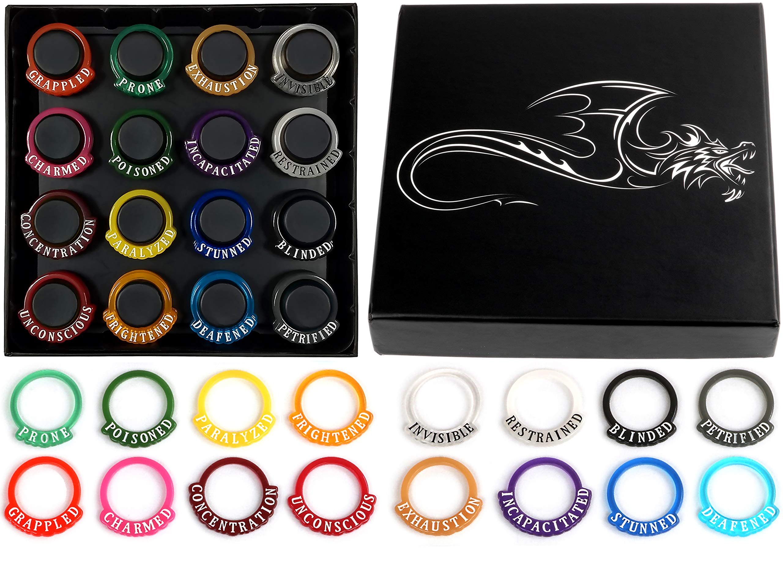 Chill Approach D&D Acrylic Condition Rings - D&D Condition Markers with Storage Case for Dungeons & Dragons, Pathfinder, and Other Tabletop RPG Miniatures, 64 Piece Set