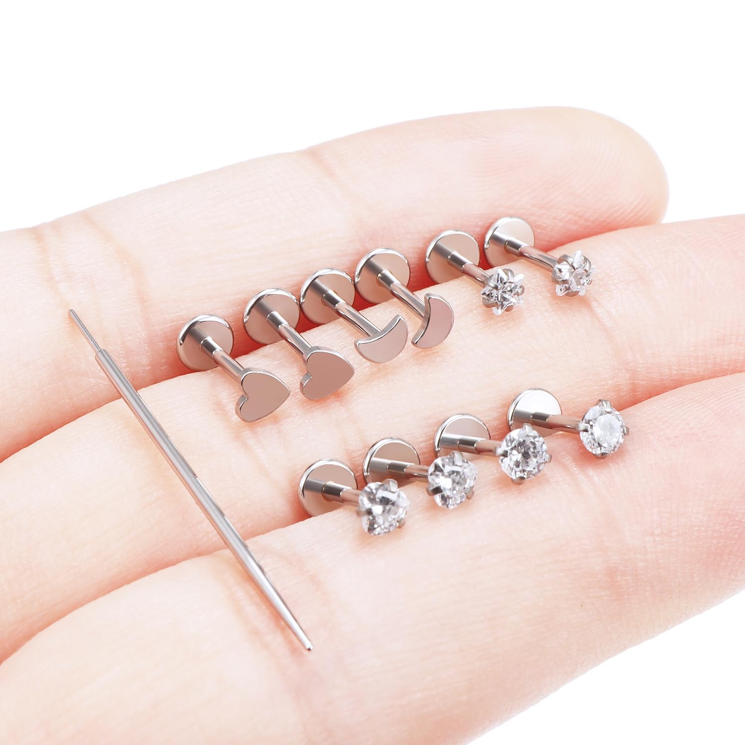 Cisyozi 18G Threadless Push in Nose Rings Stud Hoop for Women Silver Stainless Surgical Steel Flat Back Nose Ring L shaped Bend Opal Cute hypoallergeni Nose Ring Stud pin Bar Piercing Jewelry men 8mm