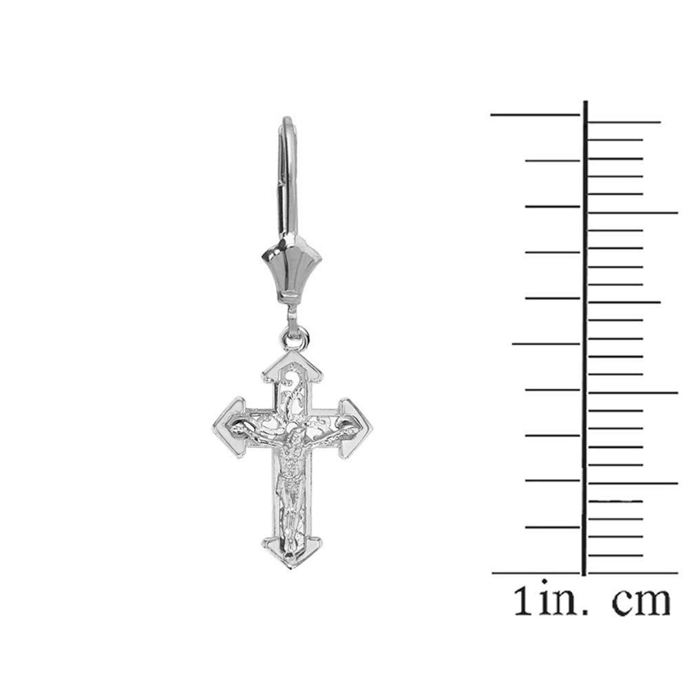 Dainty 14k White Gold Fitchee-Style Crucifix Cross Earrings
