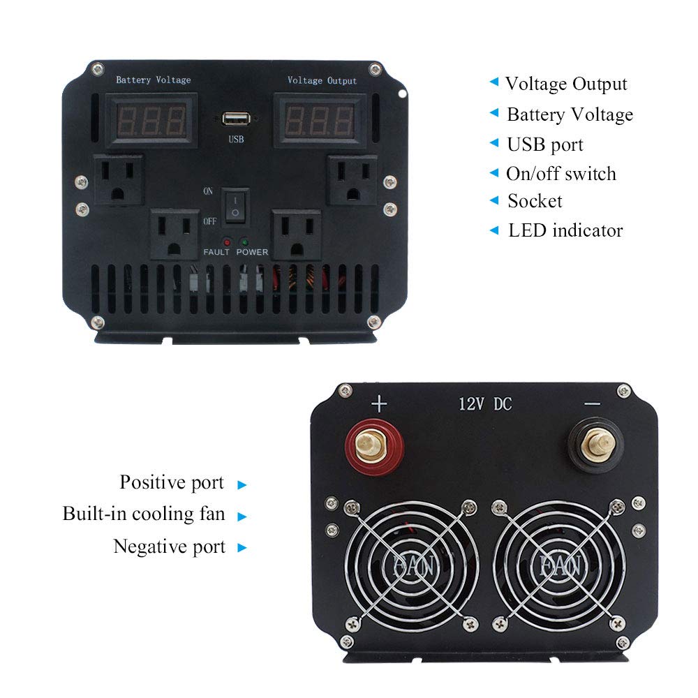 Cantonape Pure Sine Wave Inverter 4000W Power Inverter 12V to 110V DC to AC with LED Display Remote Controller for Truck RV Home Solar System