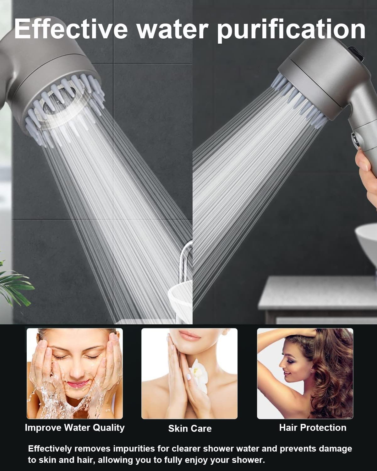 Filtered Shower Head with Handheld, High Pressure Shower Heads 4 Modes with 60 Inch Hose & Adjustable Bracket, Detachable Shower Filter Head for Hard Water with ON/OFF Switch for Bathroom