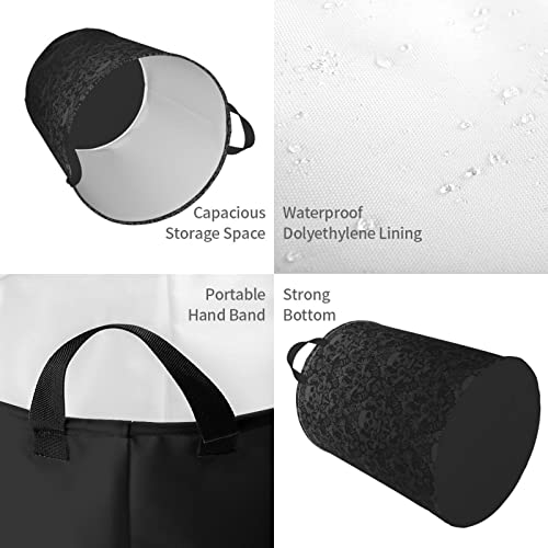Waterproof Black Goth Gothic Skull Damask Pattern Circular Hamper Round Laundry Baskets Foldable Laundry Bags For Family/Kids/Bathroom/Bedroom/Dorm Medium
