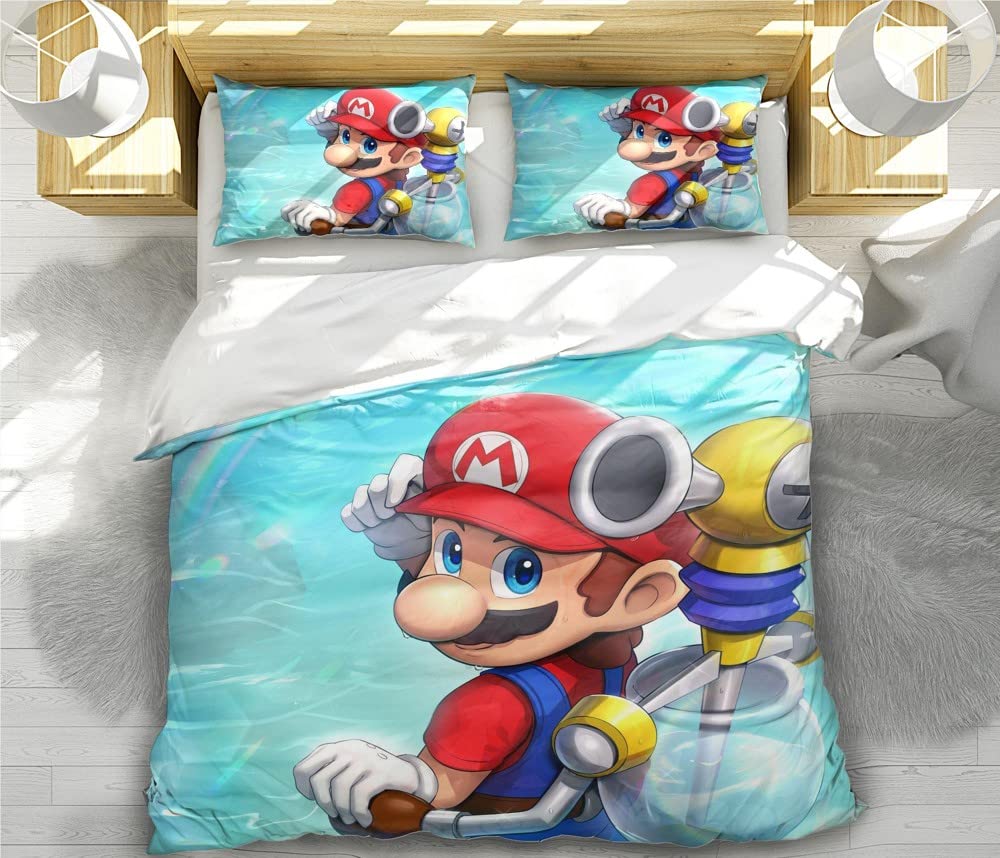 NICHIYOBI Redcap Beard Plumber Bros Game Movie Duvet Cover Set 3D Bedding Comforter Cover 3 Pcs (1 Duvet Cover+2 Pillowcases) Bedding Set (05,Twin-68x86in+20x30in*2)