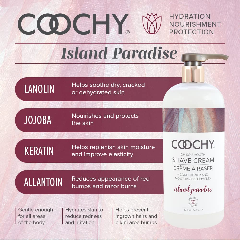 Coochy Intimate Shaving Cream | Shave Conditioner & Moisturizer for Face & Body | Ideal for Sensitive Skin Care, Anti-Bump | Island Paradise, 32 oz