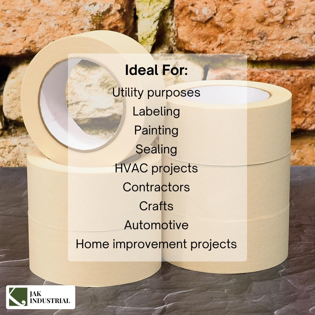 JAK Industrial 6 Rolls - 2 Inch Masking Tape for General Purpose/Painting - 60 Yards per roll