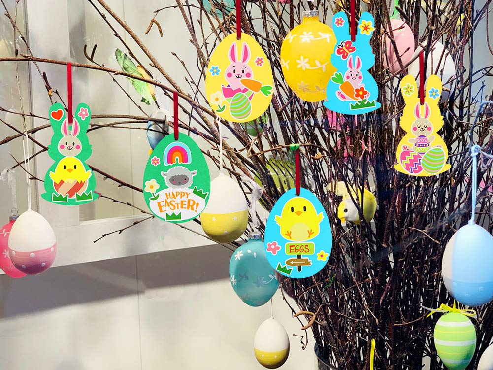 WaaHome Easter Arts and Crafts Kits with 24 Egg and Bunny Cards, Easter Egg Bunny Basket Flowers Stickers Crafts for Kids School Classroom Game Party Favors
