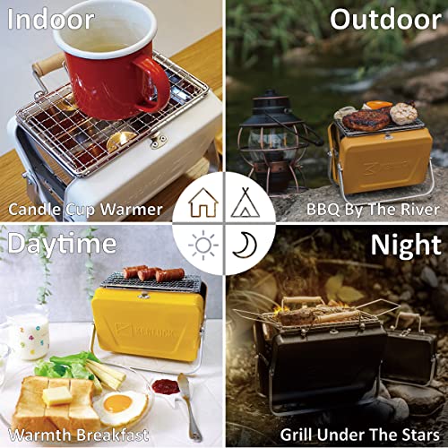 KENLUCK Mini Charcoal Grill, Portable Backpack Stainless Steel BBQ Grill, Table Top Collapsible Barbecue Grill for Small Patio and Backyard, Foldable Outdoor Accessories for Camping, Picnic, Beach (Lucky Gloss Red)