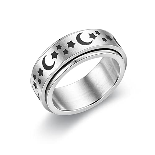 COLORFUL BLING Moon Star Spinner Ring for Women Men Valentines Day Jewelry, Rotating Band Ring for Fidget Anxiety Relief Help Thinking, Moon Stars Memorial Jewelry-7