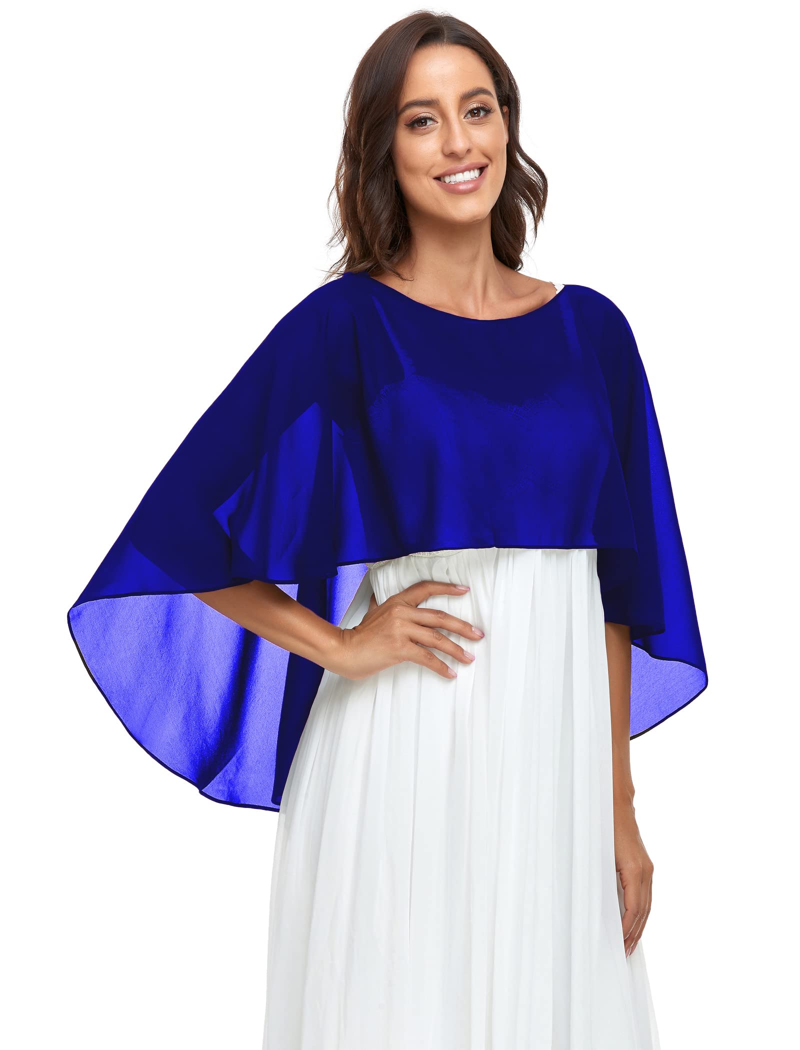 Pukguro Sheer Shawls and Wraps for Evening Dresses Chiffon Capes for Women Soft Wedding Cover Up Royal Blue
