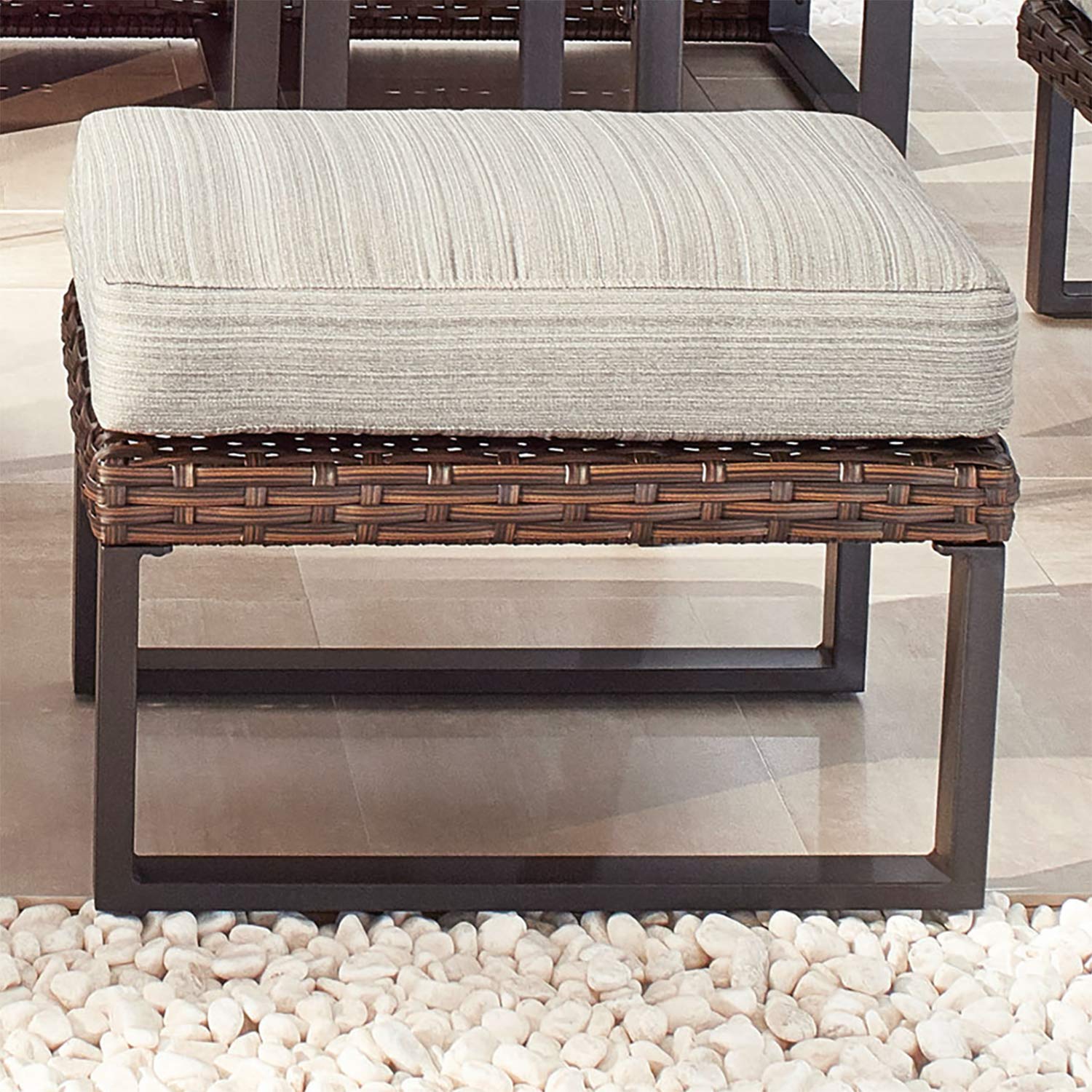 PatioFestival Patio Ottoman Outdoor Cushioned Wicker Foot Stool with All Weather Galvanized Steel (Grey, 23.6" W x 23.6" D x 13.7" H)