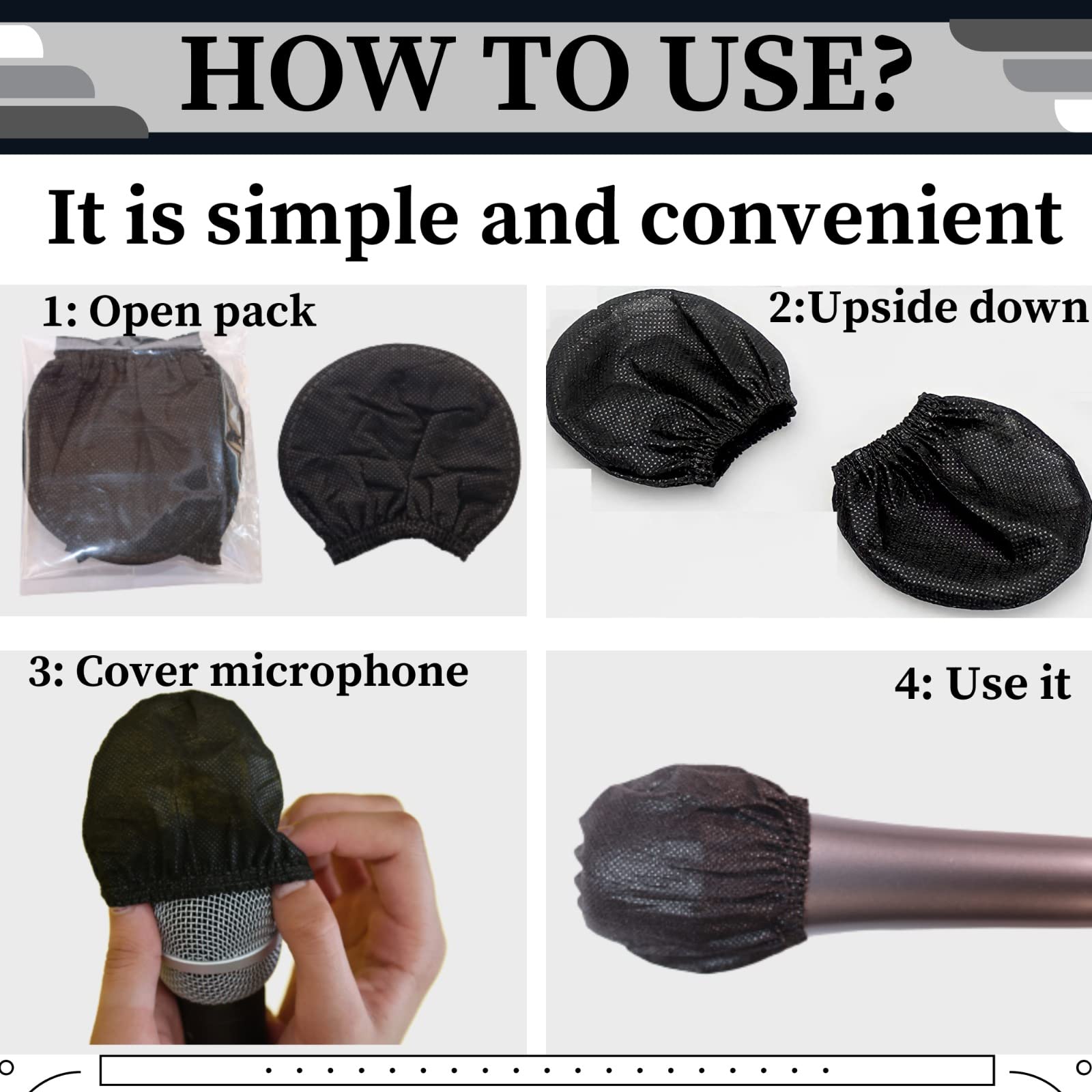 Disposable Microphone Cover-240 pcs Mic Covers Packed in Pairs - Black, Thick Non-Woven & Stretchable Microphone Windscreen Protective Caps Suitable for Most Handheld Mics