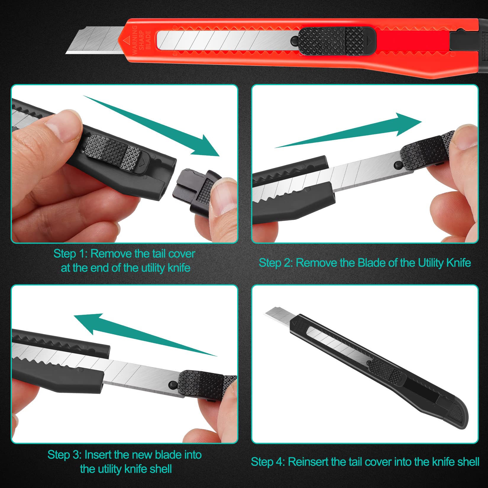 DIYSELF 24 Pack Box Cutters for Work, Office, Box Opener with 9mm Wide Blade, Retractable Utility Knife Box Knife for Cardboard, Packages, Sharp Box Cutter for Women, Girls, Razor Knife Exacto Knife