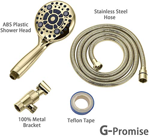 G-Promise Handheld Shower Head High Pressure 6 Spray Settings, Detachable Hand Held Showerhead 4.9" Face with Extra Long Flexible Hose and Metal Adjustable Bracket