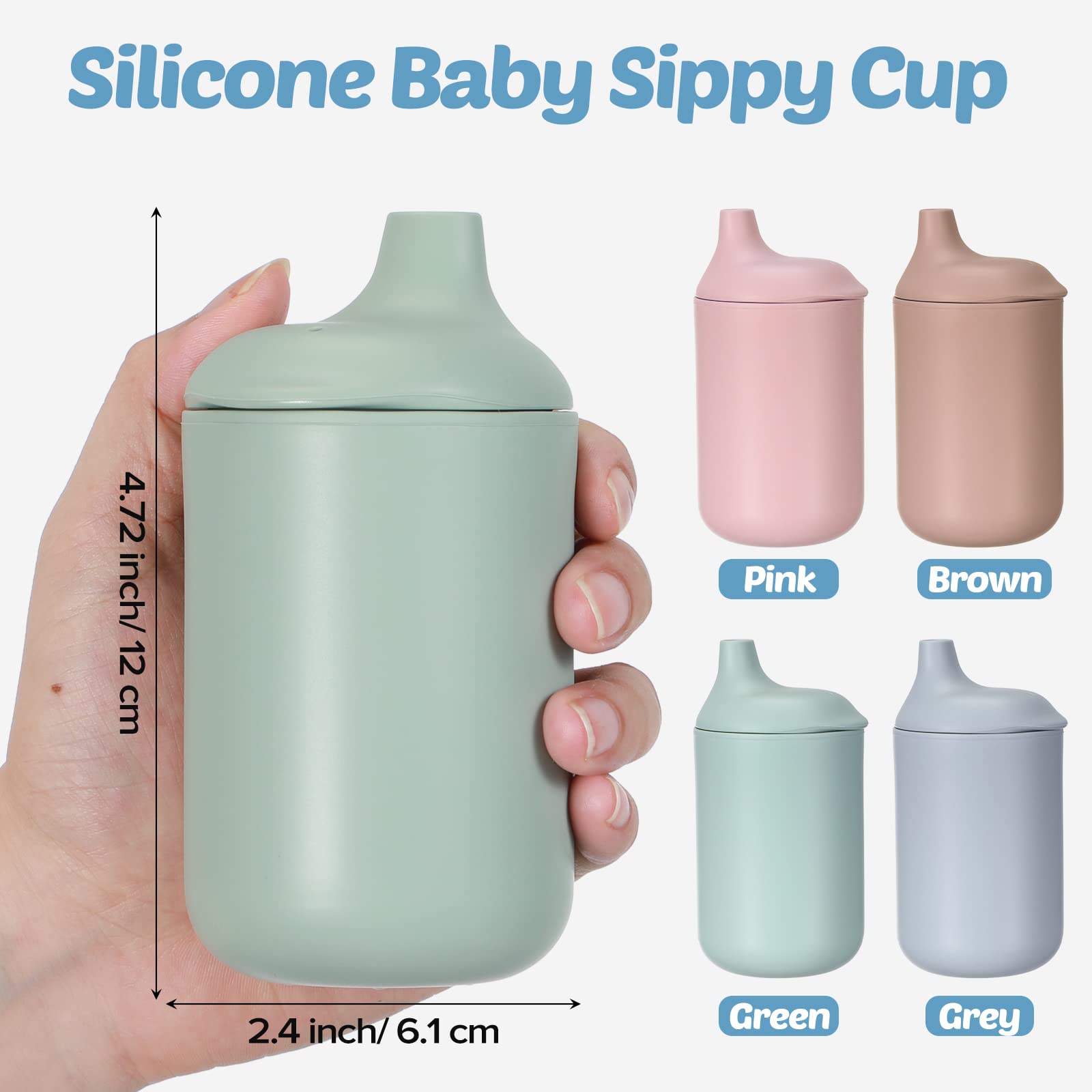 Eaasty 4 Pcs Baby Sippy Cup with Straw and Lid Spill Proof Silicone Sippy Cup 6 oz Baby Straw Cup Training Toddler Cups for Baby 6+ Months, Gray, Brown, Blue, Pink