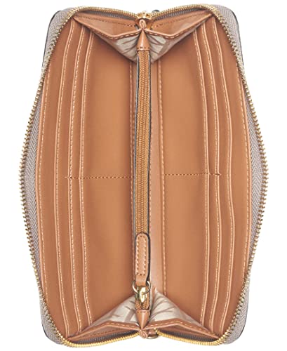 Calvin Klein Women's Key Item Saffiano Continental Zip Around Wallet with Wristlet Strap, Modern Taupe/Almond/Taupe Linear, One Size