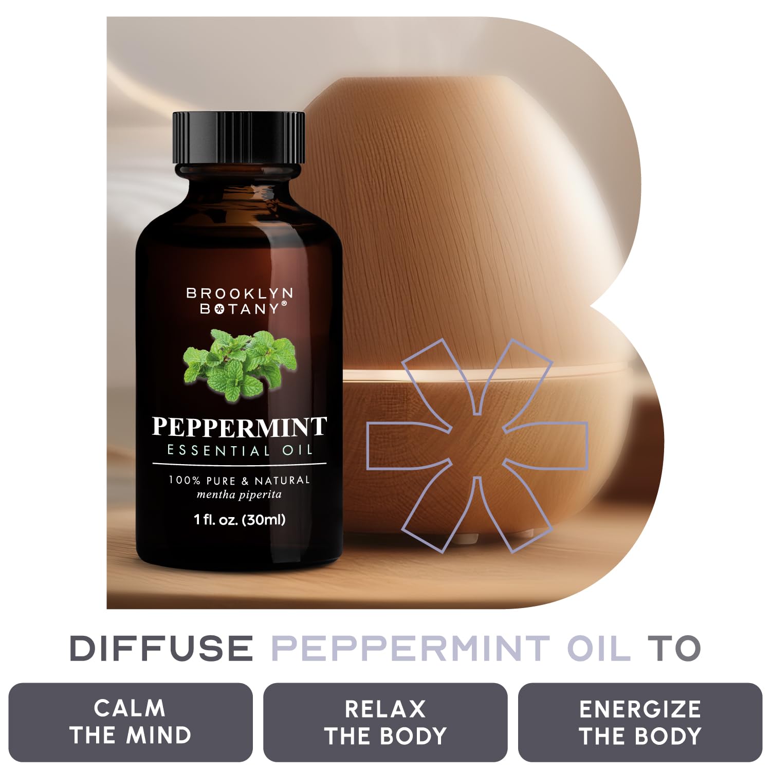 Brooklyn Botany Peppermint Essential Oil β 100% Pure and Natural β Premium Grade Oil with Dropper - for Aromatherapy and Diffuser - 1 Fl Oz