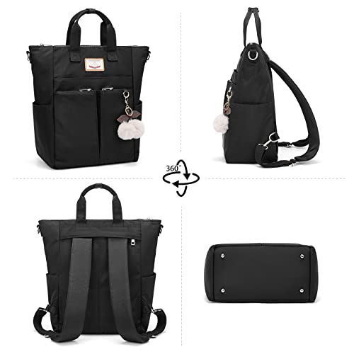 MYHOZEE Convertible Backpack Tote Bag, 3 IN 1 Women Laptop Backpack, College Casual Daypack Bookbag Black