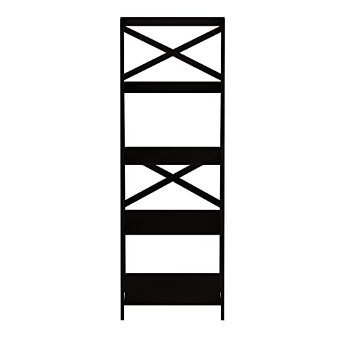 Lavish Home 4-Tier Ladder Bookshelf β Freestanding Wooden Bookcase β X-Back Frame and Leaning Look Decorative Shelves for Home and Office (Black) Set of 1