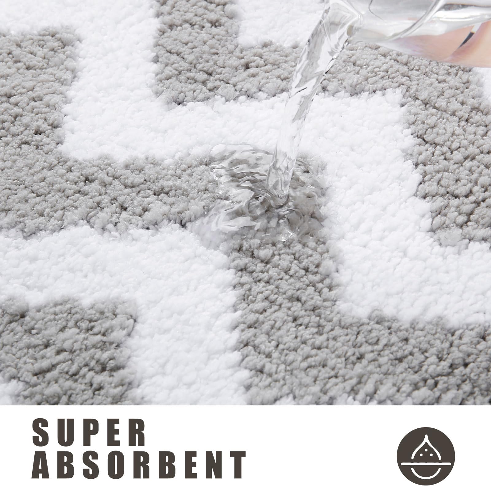 Carmoion Bathroom Rug, Non-Slip Microfiber Plush Bath Mat, Machine Washable and Super Absorbent Bath Rug, Comfortable Soft Bathroom Mat for Tub, Shower, Sink, Grey, 24" x 16"