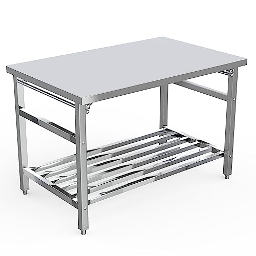 Stainless Steel Folding Table for Prep & Work 48x30 Inches, NSF Commercial Foldable Kitchen Heavy Duty Table with Undershelf for Restaurant, Home and Hotel
