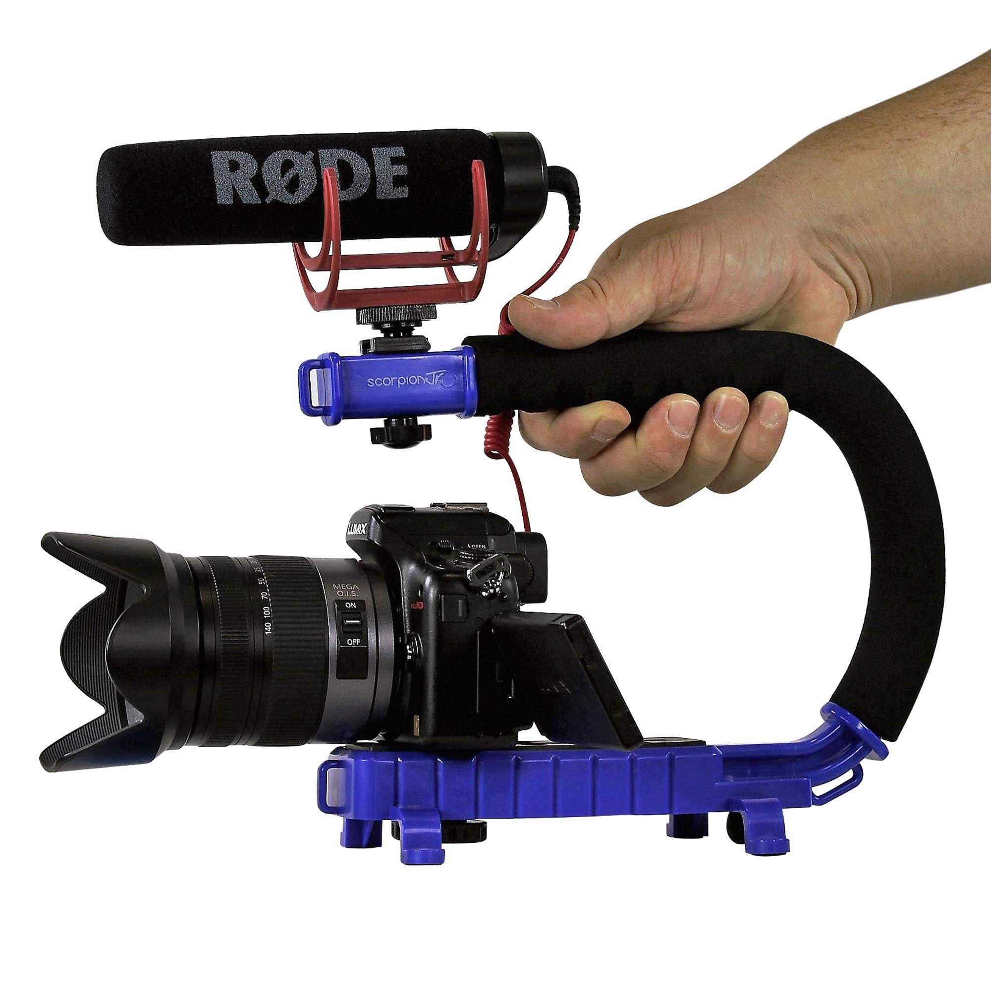 Cam Caddie Scorpion Jr Lite Camera Stabilizer - Stabilizing Steadicam Handle with Cold Shoe Mount - Blue