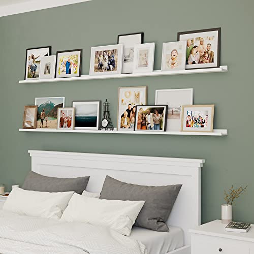 Wallniture Denver White 84" Picture Ledge Shelf for Living Room Decor, Floating Shelves for Wall Decor, Long Shelf Set of 2 for Bedroom, Hallway