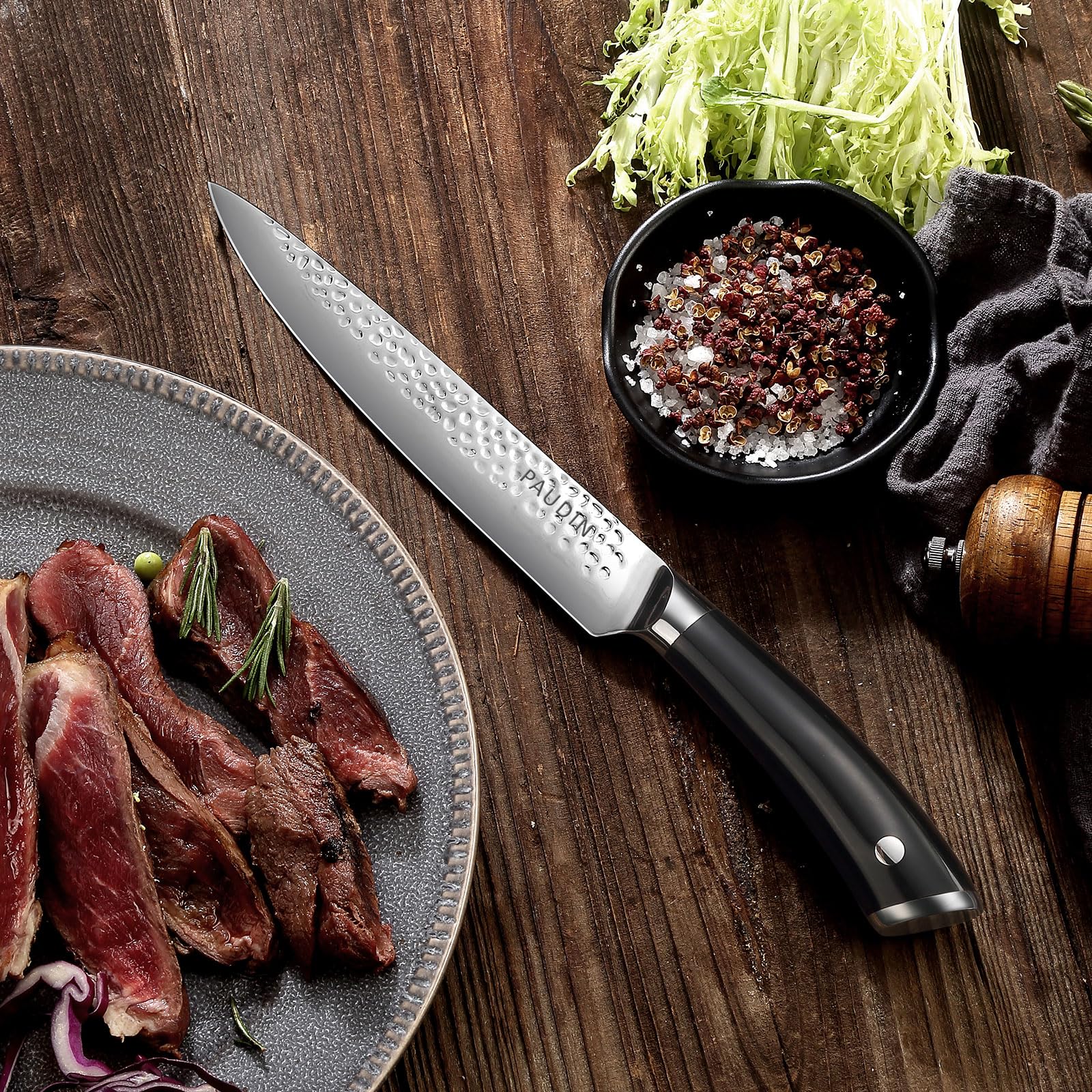 PAUDIN Carving Knife, Sharp 8 Inch Slicing Knife, Premium High Carbon Stainless Steel Forged Blade Brisket Knife with Full Tang Ergonomic ABS Handle, Carving Knife for Meat, Sashimi, Sushi, Roasts