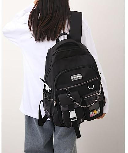 kiobrvhe Kawaii Backpack with Cute Accessories Laptop Backpack Lightweight Waterproof Casual Rucksack for Hiking Travel Sports (D Black)