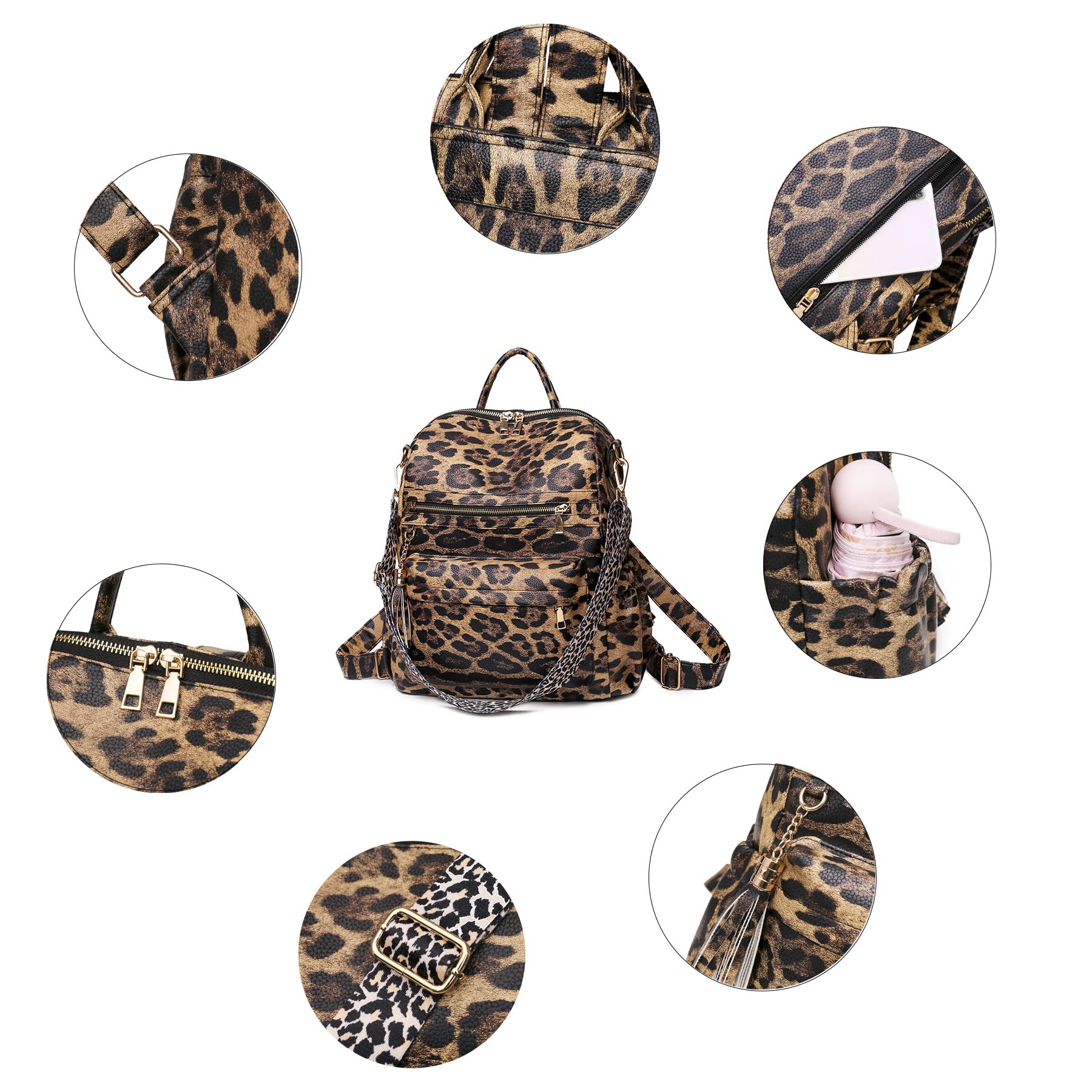 DIVCIDLC Backpack Purse for Women with Wide Leopard Shoulder Strap Convertible Women Fashion Daypack, Off White