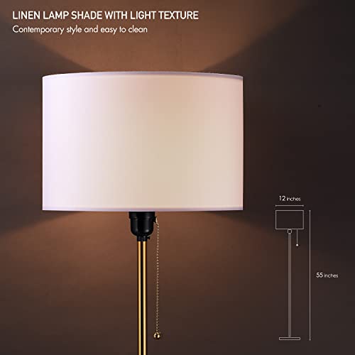 O’Bright Ted - Drum Shade Standing Lamp, Pull Chain Switch, E26 Socket, Modern Minimalist Design, Simple Floor Lamp for Living Room, Bedroom, Office, Antique Brass
