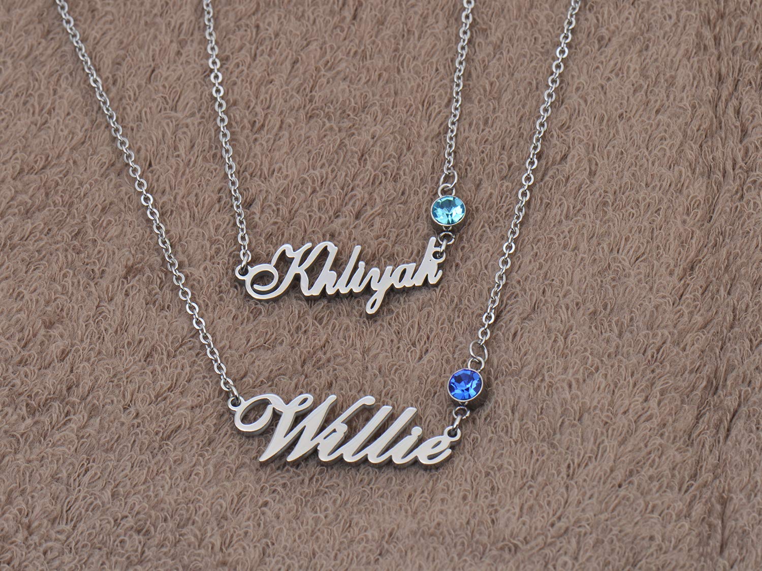 Custom Family Name Necklace Torin with Birthstone in Silver Gold