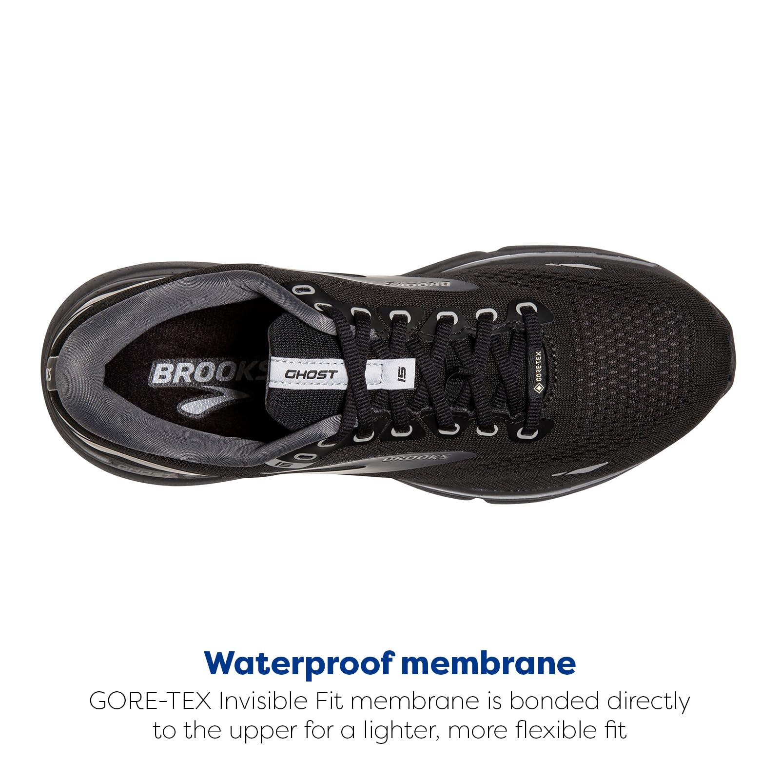 Brooks Men's Ghost 15 GTX Waterproof Neutral Running Shoe - Black/Blackened Pearl/Alloy - 11.5 Medium