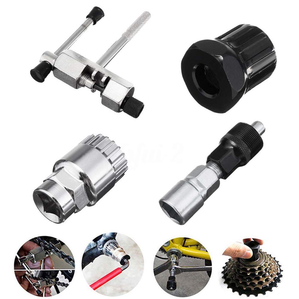 Toxz 4Pc Mountain Bike MTB Bicycle Crank Chain Axis Extractor Removal Repair Tool Kit,Chain Breaker,Crank Extractor,Bracket Removal Tool,Suitable for Outdoor Biking