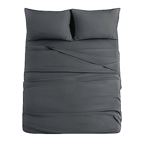 JOLLYVOGUE Bed Sheets Queen 4 Pieces, Dark Grey Sheet Set for Bedroom with Deep Pocket, Cooling Bed Sheets with 1 Flat Sheet, 1 Fitted Sheet & 2 Pillowcases