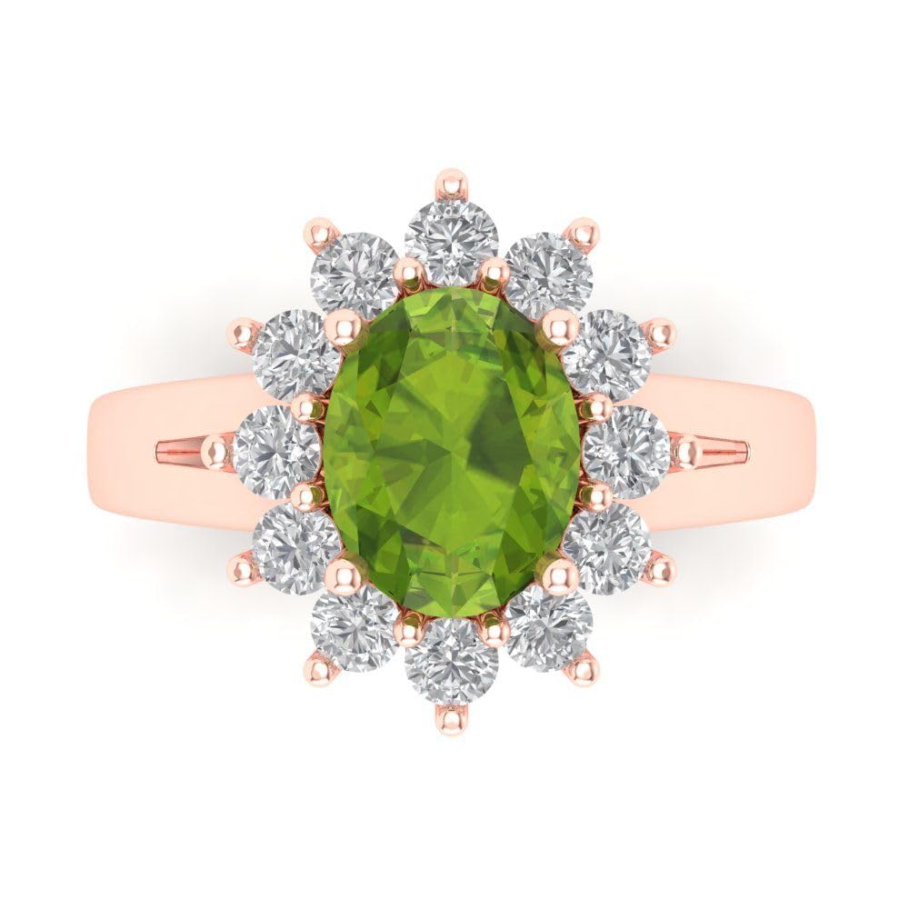 Clara Pucci 2.36 ct Oval Cut Solitaire W/Accent Halo Genuine Natural Peridot Wedding Promise Anniversary Bridal Ring 18K Rose Gold 3.5