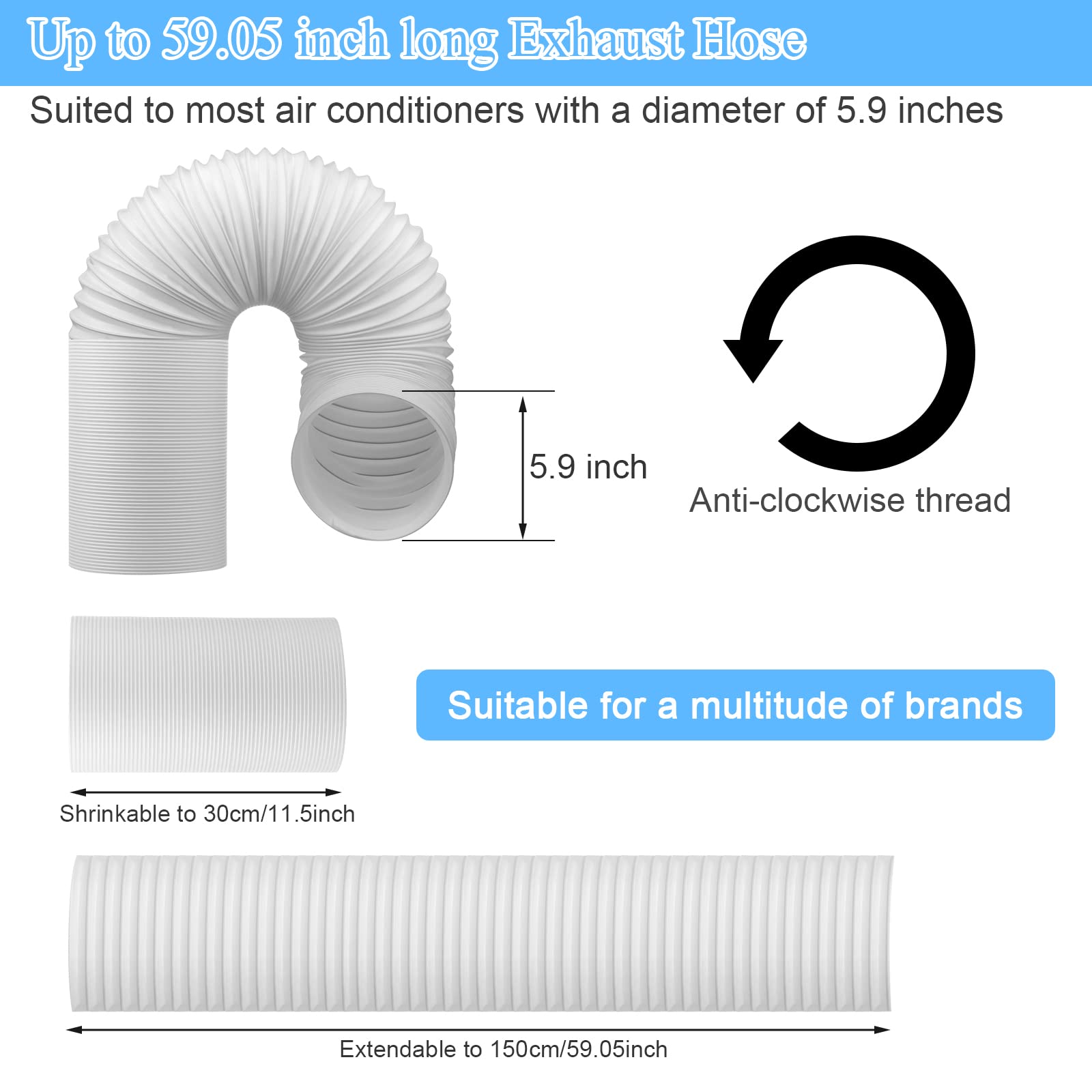 DARCKLE Portable AC Window Kit Adjustable AC Vent Kit Window Seal Plates Kit for AC Unit for Ducting Universal AC Seal Panel for Horizontal&Vertical Window ((5.9 INCHES) with Hose)