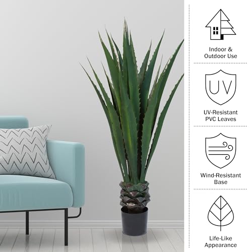 Pure Garden Giant Agave Fake Plant - 52-Inch Faux Succulent with Pot - Artificial Trees Blend Southwestern Style with Modern Home Decor