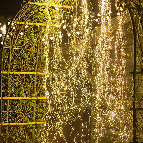 Christmas Tree Lights String Outdoor, 10 Strands LED Twinkle Neon Icicle Lights Fire-Fly Fairy Lights Patio Bush Plants Lighting Decorations, UL Safety (Warm White)