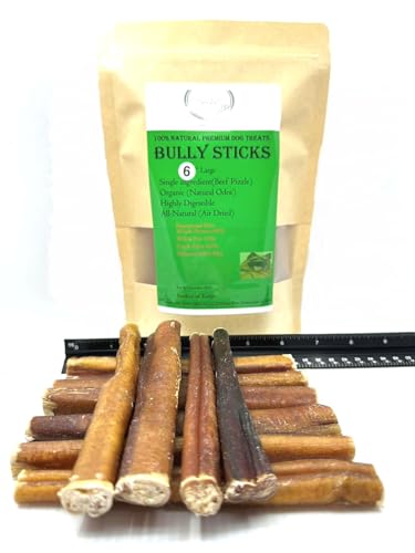 ELITE TREAT Natural Odor Bully Sticks for Dogs,Healthy Long Lasting Pizzle Chews Large (6 Inch, 12 Pack),Single Ingredient,All Natural,Free Range 100% Grass-Fed Beef,Grain-Free, Low Fat (Large)
